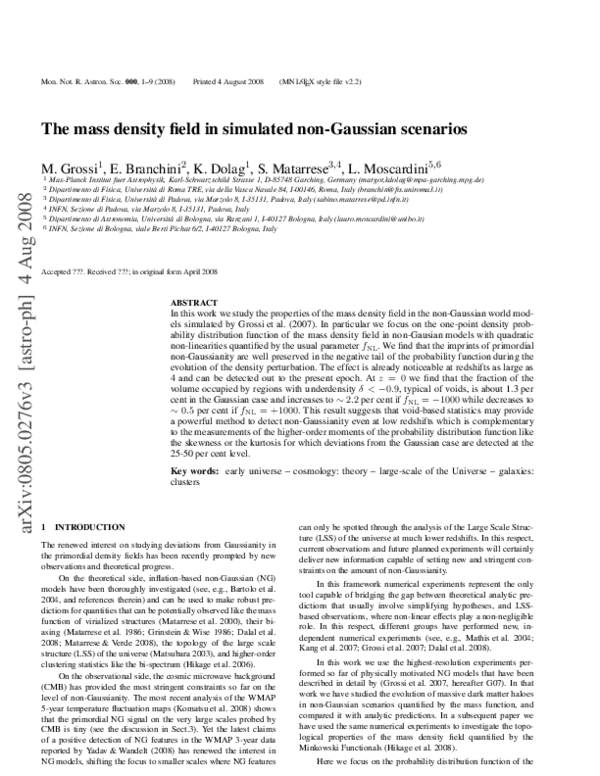 (PDF) The mass density field in simulated non-Gaussian scenarios