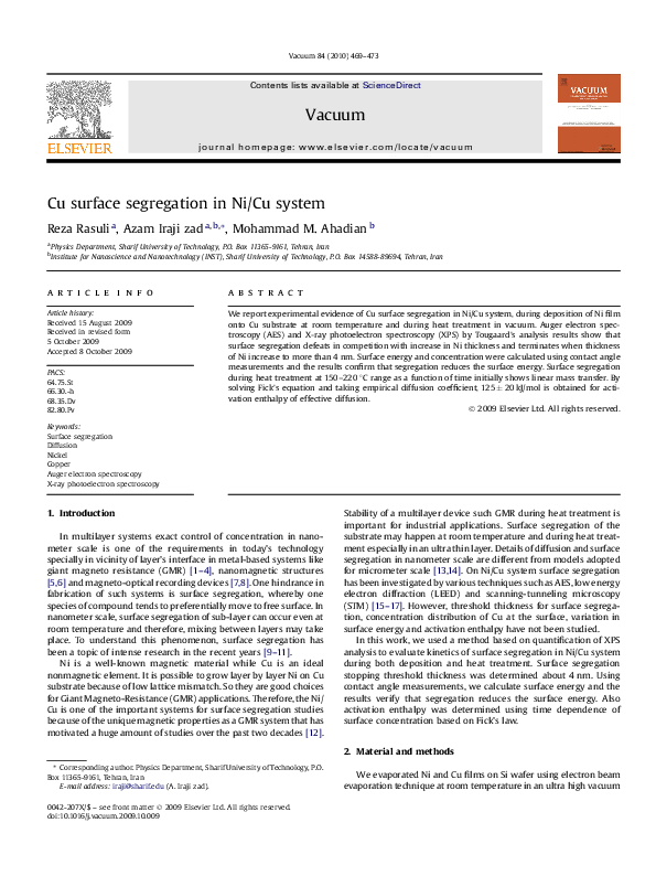 (PDF) Cu surface segregation in Ni/Cu system