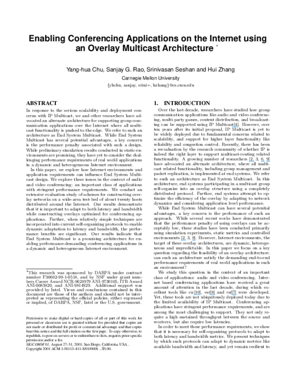 Pdf Enabling Conferencing Applications On The Internet Using An Overlay Muilticast Architecture