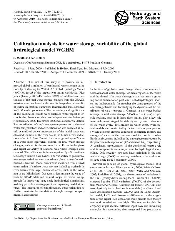 (PDF) Calibration analysis for water storage variability of the global ...