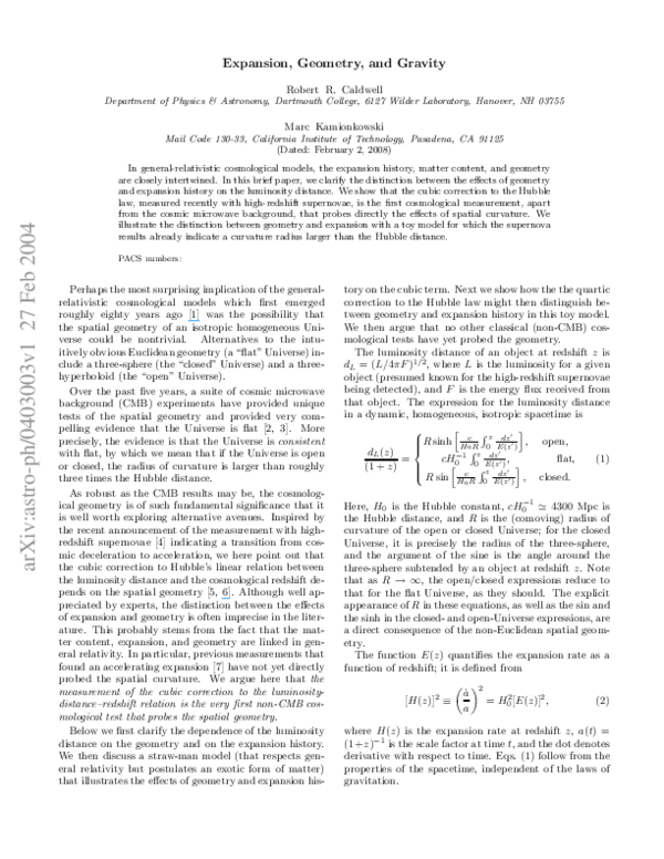 (PDF) Expansion, geometry, and gravity