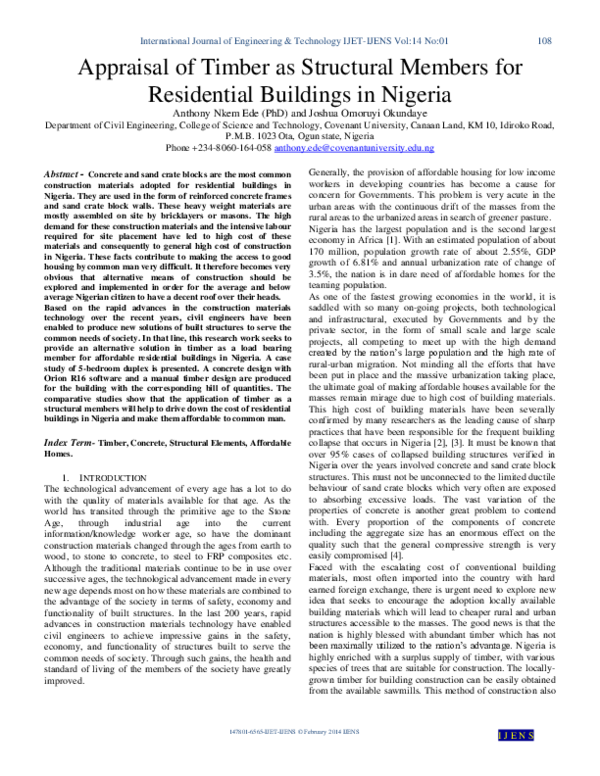 (PDF) Appraisal of Timber as Structural Members for Residential ...