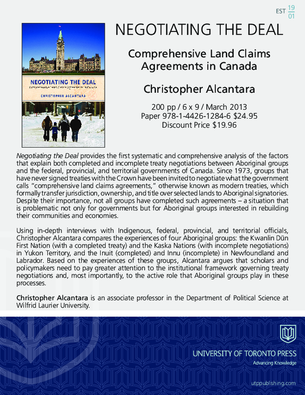 (PDF) Negotiating the Deal: Comprehensive Land Claims Agreements in ...