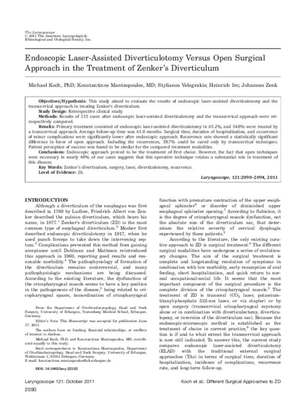 (PDF) Endoscopic laser-assisted diverticulotomy versus open surgical ...