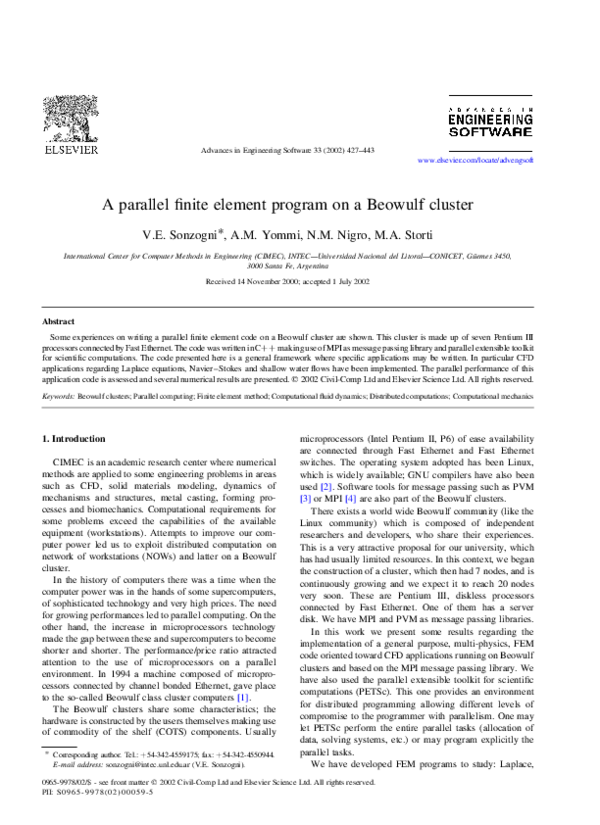 Pdf A Parallel Finite Element Program On A Beowulf Cluster