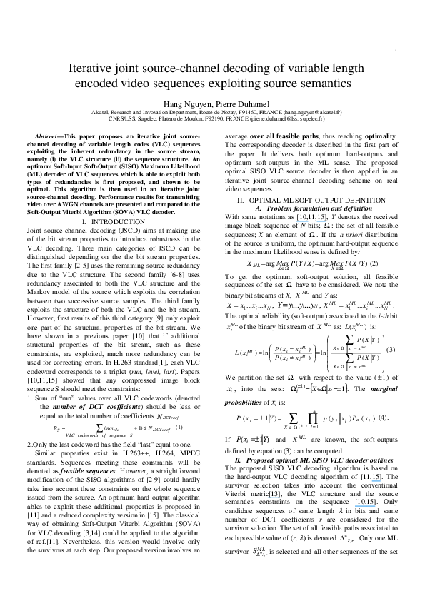 (PDF) Iterative joint source-channel decoding of variable length encoded video sequences ...