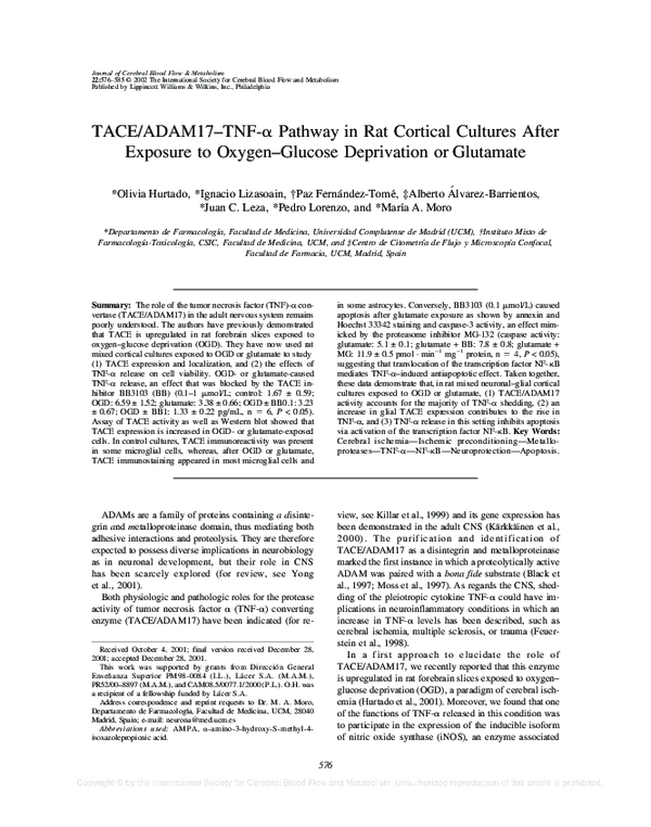 (PDF) TACE/ADAM17–TNF-α Pathway in Rat Cortical Cultures After Exposure ...