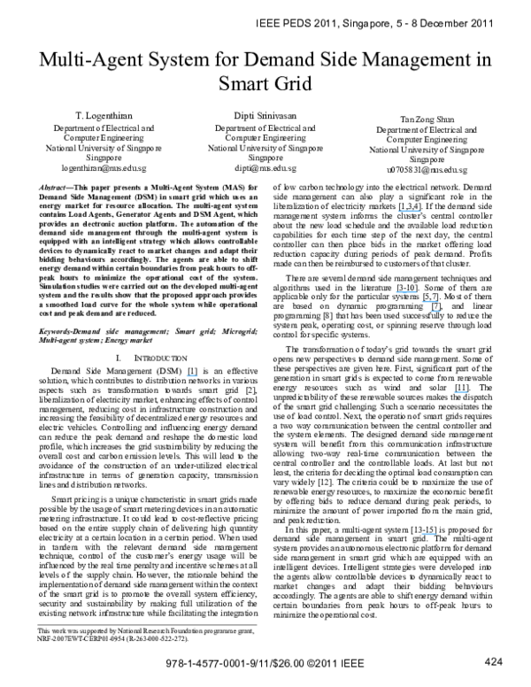 Pdf Multi Agent System For Demand Side Management In Smart Grid Thillainathan Logenthiran