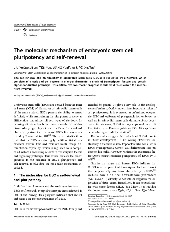 (PDF) The molecular mechanism of embryonic stem cell pluripotency and self-renewal