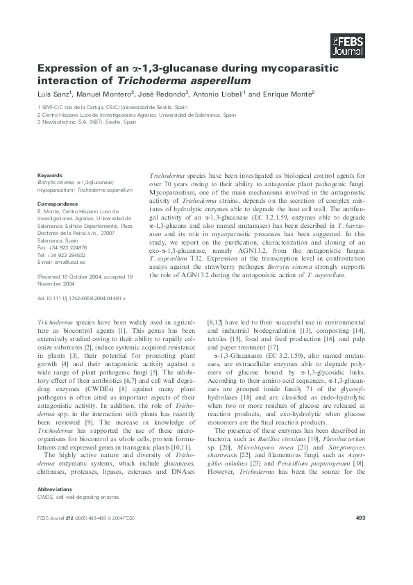 (PDF) Expression of an α-1,3-glucanase during mycoparasitic interaction of Trichoderma ...