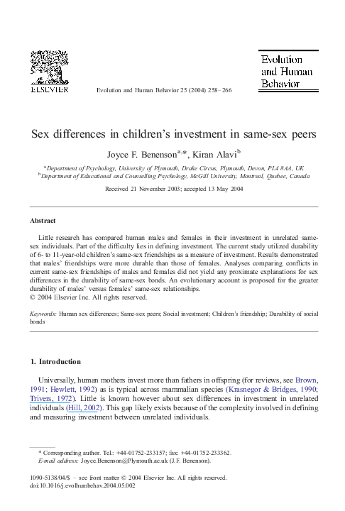 (PDF) Sex differences in children's investment in same-sex peers