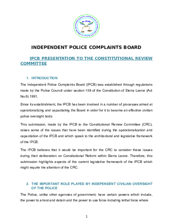 (DOC) ipcb presentation to the constitutional review commiTTEE