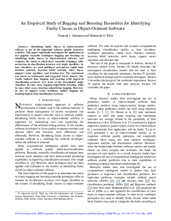 (PDF) An empirical study of bagging and boosting ensembles for identifying faulty classes in ...