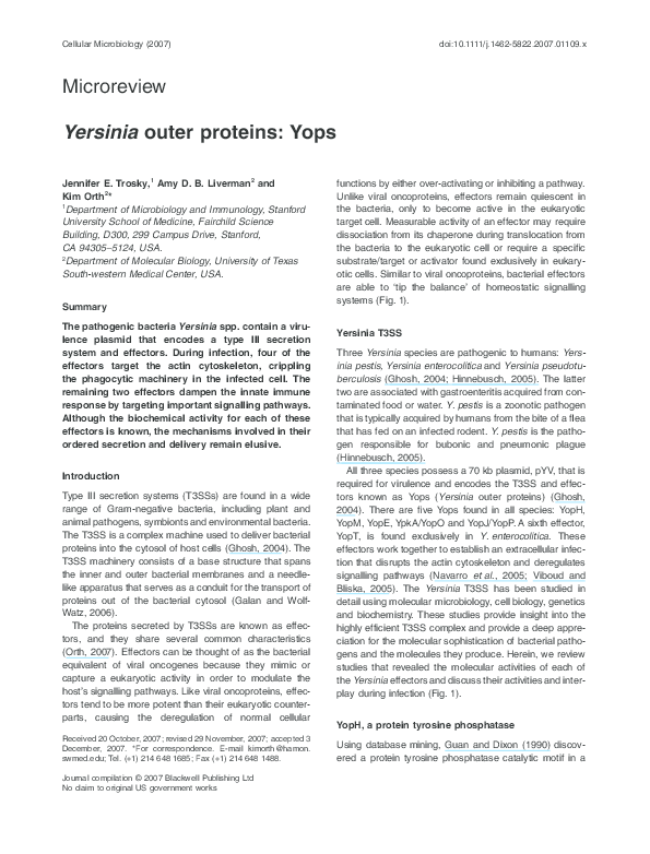(PDF) Yersinia outer proteins: Yops