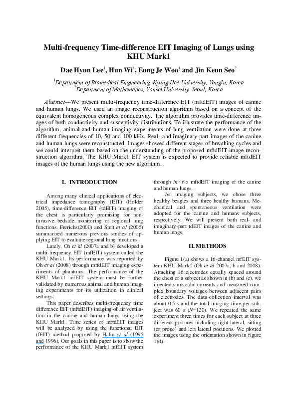 (PDF) Multi-frequency Time-difference EIT Imaging of Lungs using KHU Mark1