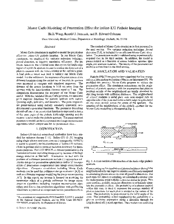 (PDF) Monte Carlo modeling of penetration effect for iodine-131 pinhole imaging