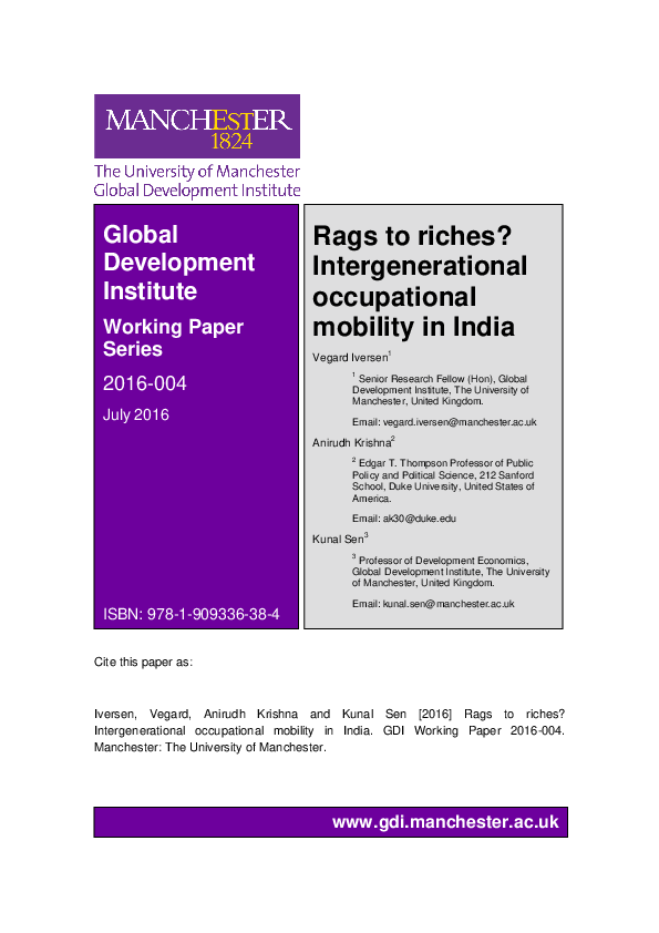 (PDF) Rags to riches? Intergenerational occupational mobility in India