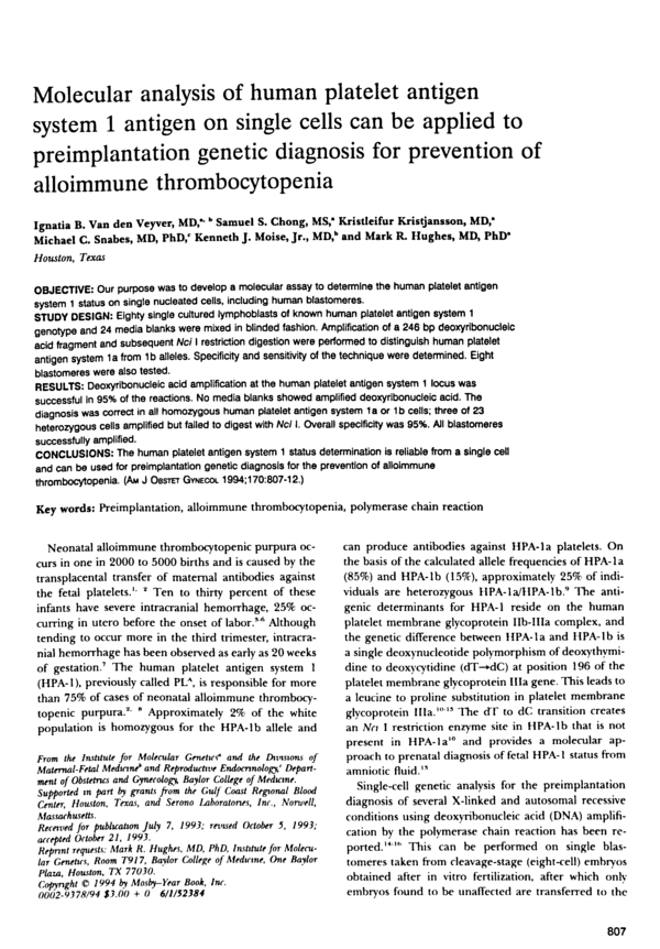 (PDF) Molecular analysis of human platelet antigen system 1 antigen on ...