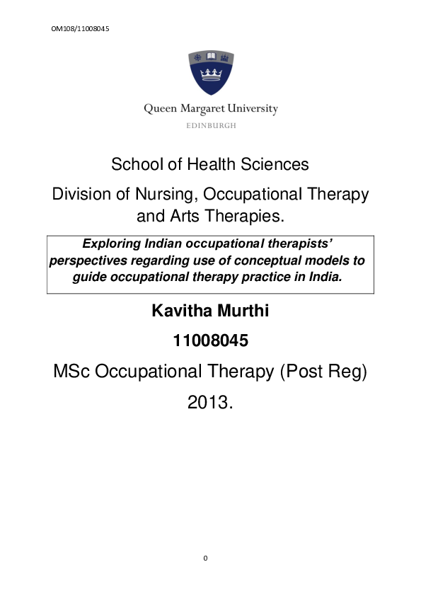 Pdf Exploring Indian Occupational Therapists Perspectives Regarding Use Of Conceptual Models