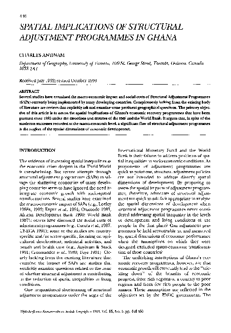 Pdf Spatial Implications Of Structural Adjustment Programmes In Ghana