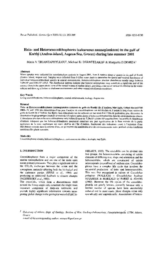 (PDF) Holo-and Heterococcolithophores (calcareous nannoplankton) in the ...