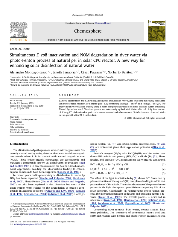 (PDF) Simultaneous E. coli inactivation and NOM degradation in river ...