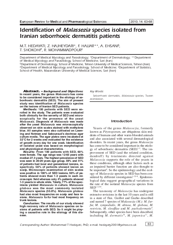 (PDF) Identification of Malassezia species isolated from patients with ...