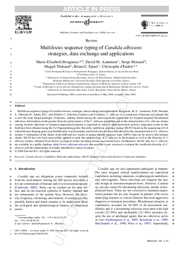 (PDF) Multilocus sequence typing of Candida albicans: strategies, data exchange and applications ...