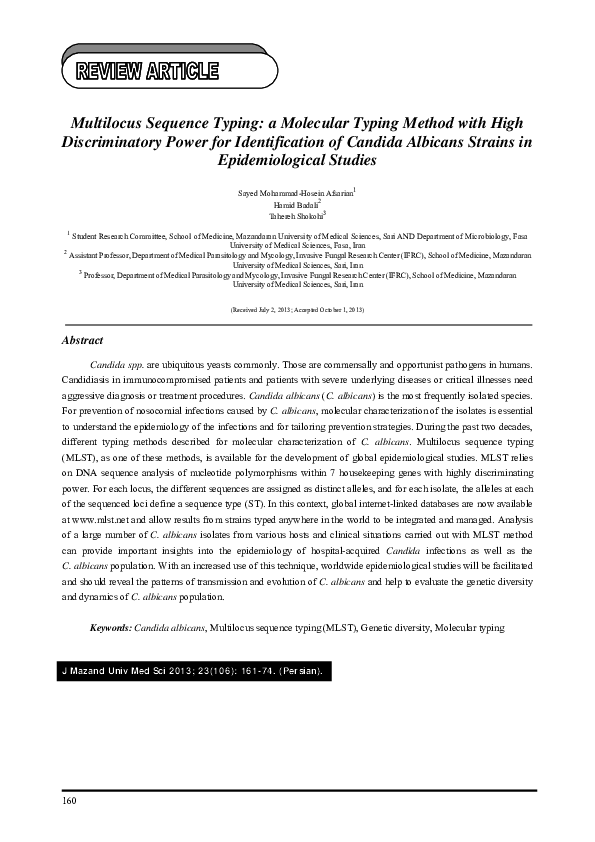 (PDF) Multilocus Sequence Typing: a Molecular Typing Method with High Discriminatory Power for ...