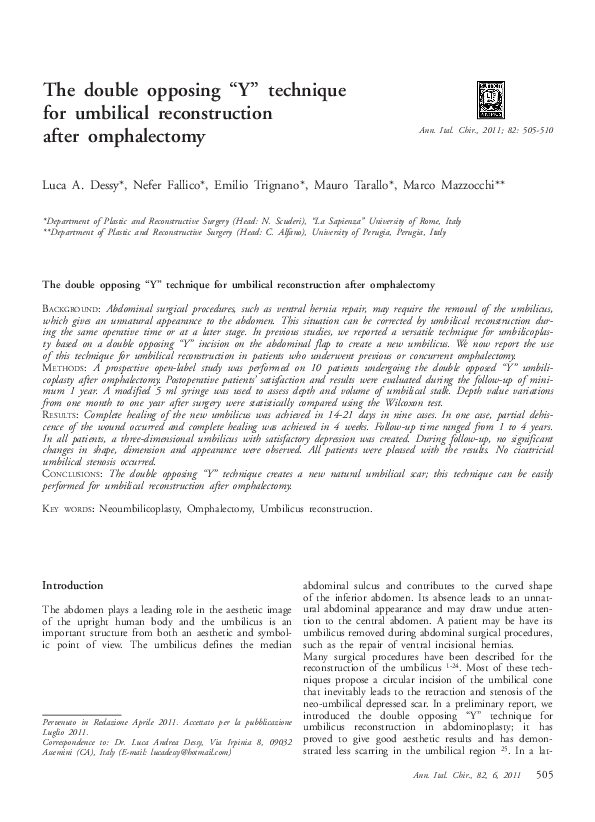 (PDF) The double opposing "Y" technique for umbilical reconstruction ...