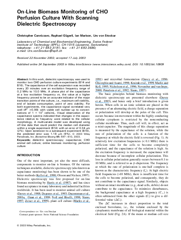 (PDF) On-line biomass monitoring of CHO perfusion culture with scanning ...