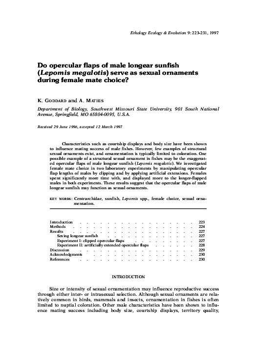 (PDF) Do opercular flaps of male longear sunfish (Lepomis megalotis ...