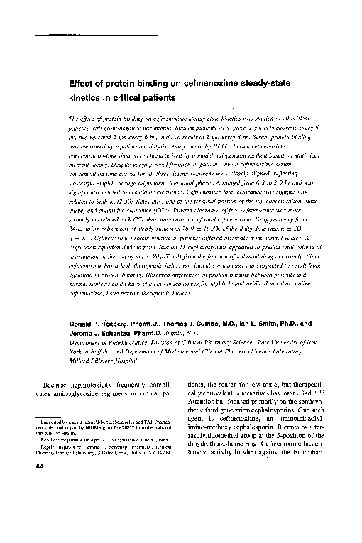 (PDF) Effect of protein binding on cefmenoxime steady-state kinetics in ...