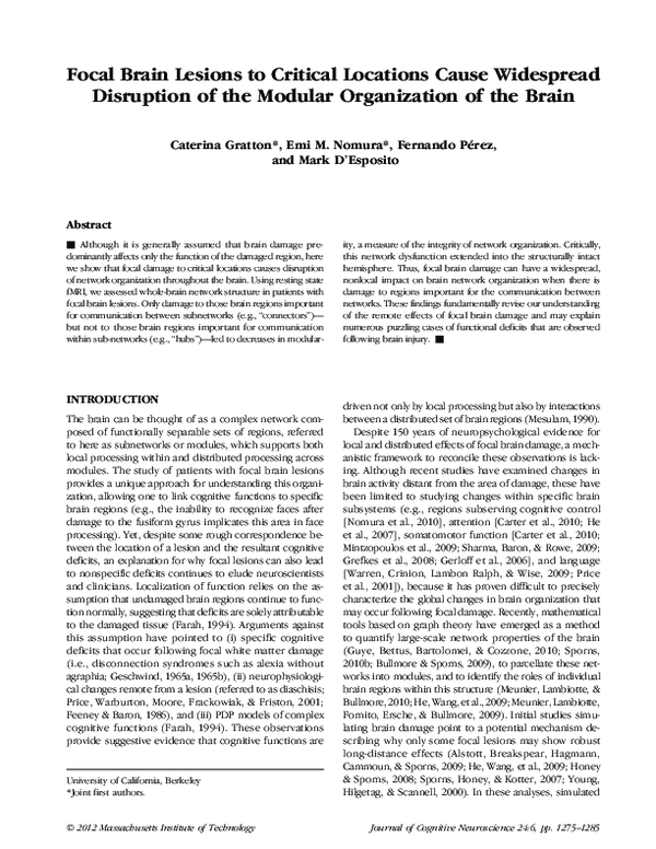 (PDF) Focal Brain Lesions to Critical Locations Cause Widespread ...