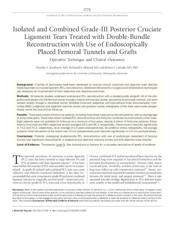 (PDF) Isolated and Combined Grade-III Posterior Cruciate Ligament Tears ...