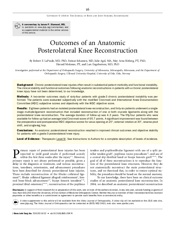 (PDF) Outcomes of an Anatomic Posterolateral Knee Reconstruction