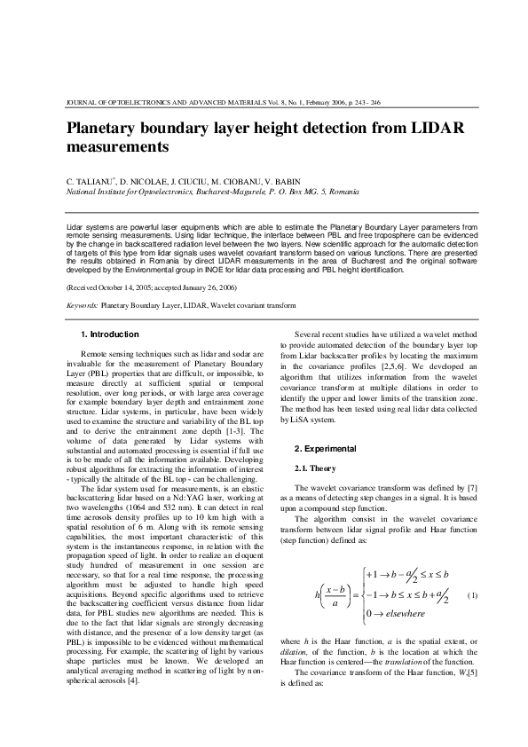 Pdf Planetary Boundary Layer Height Detection From Lidar Measurements