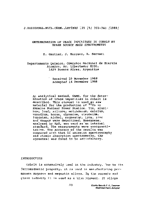 Pdf Determination Of Trace Impurities In Cobalt By Spark Source Mass Spectrometry