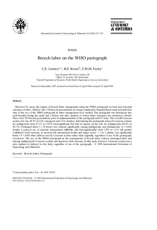 (PDF) Breech labor on the WHO partograph