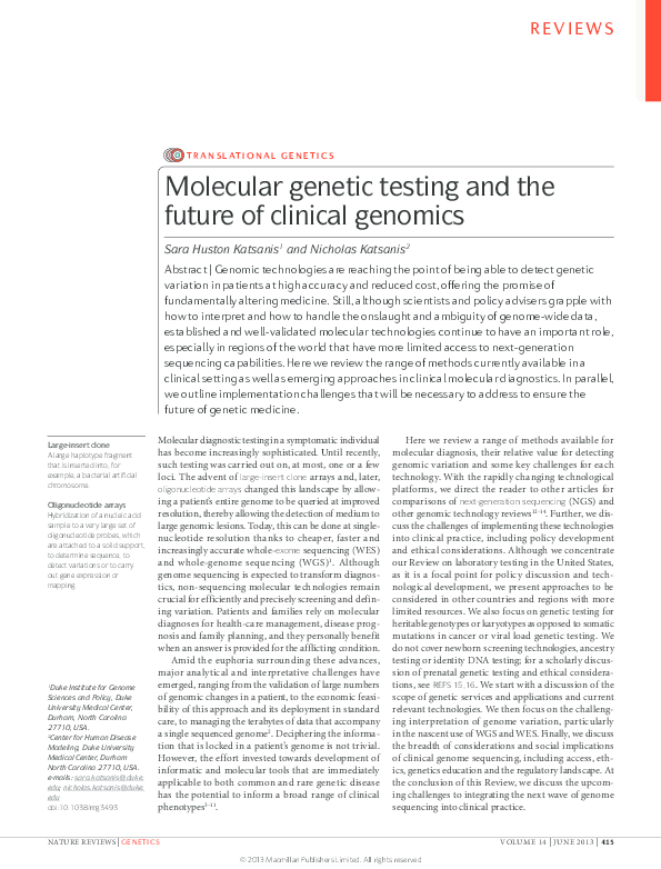(PDF) Molecular genetic testing and the future of clinical genomics