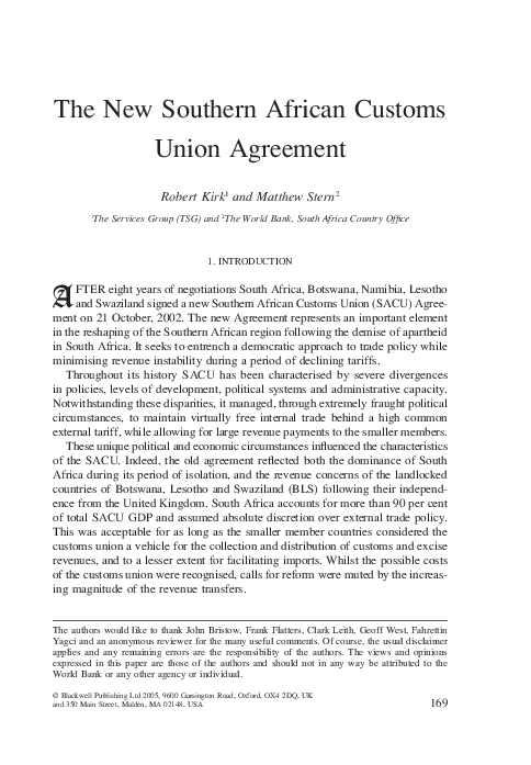 (PDF) The New Southern African Customs Union Agreement