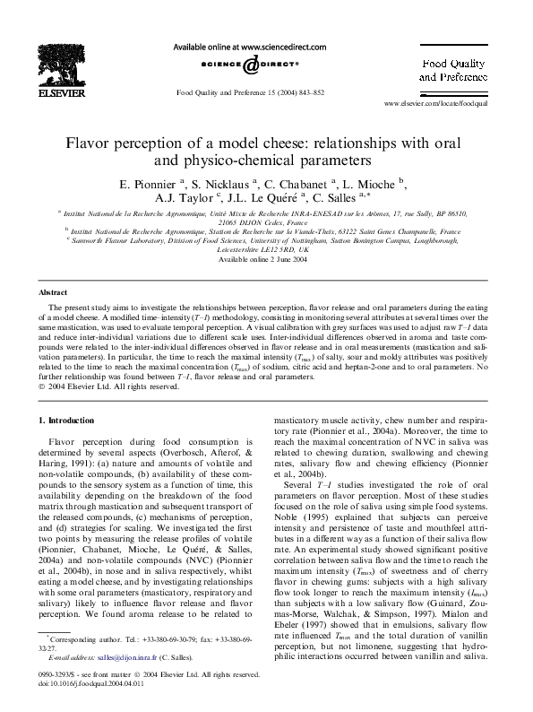 (PDF) Flavor perception of a model cheese: relationships with oral and ...