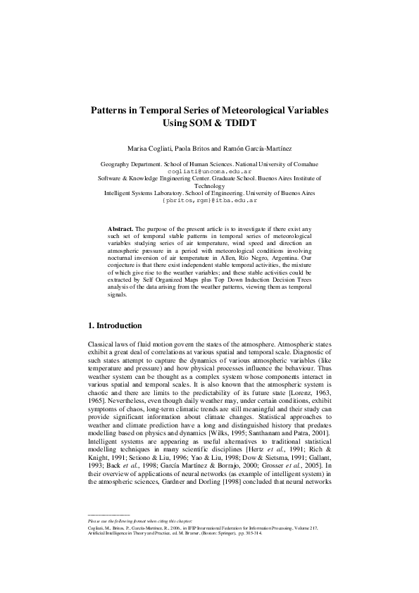 Pdf Patterns In Temporal Series Of Meteorological Variables Using Som And Tdidt