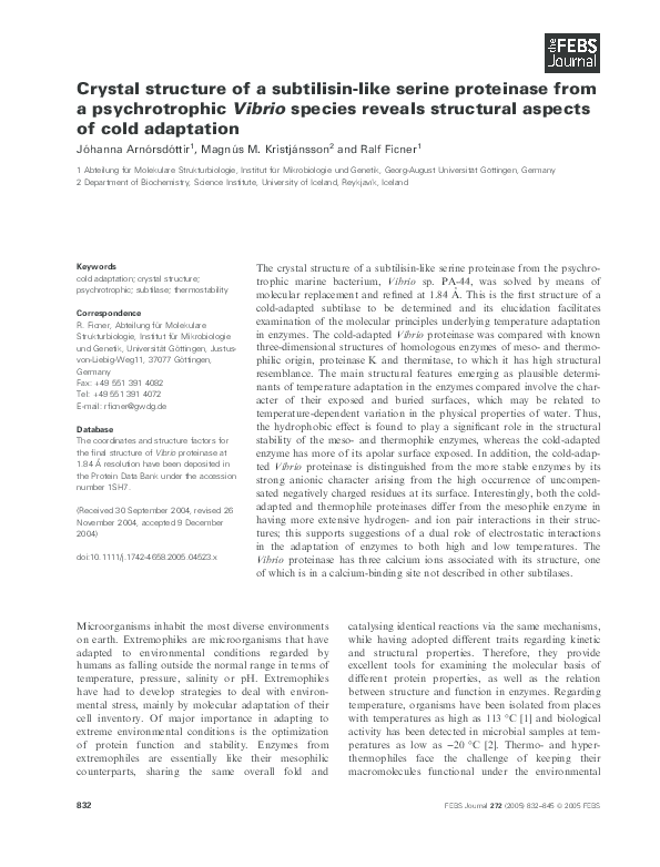 (PDF) Crystal structure of a subtilisin-like serine proteinase from a ...
