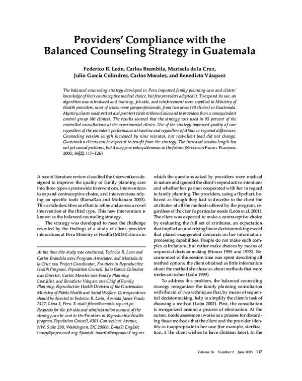 (PDF) Providers' Compliance with the Balanced Counseling Strategy in ...