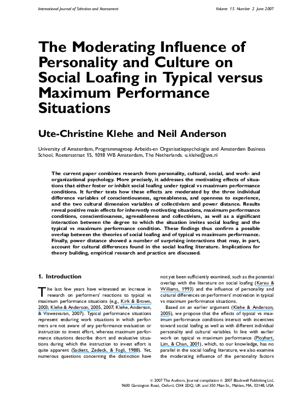 (PDF) The Moderating Influence of Personality and Culture on Social ...