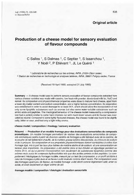 (PDF) Production of a cheese model for sensory evaluation of flavour ...