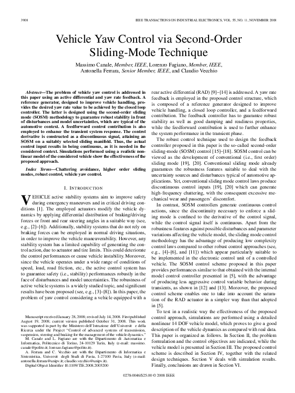 (PDF) Vehicle Yaw Control via Second-Order Sliding-Mode Technique