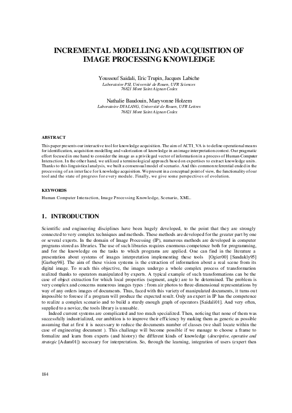 (PDF) Incremental Modelling and Acquisition of Image Processing knowledge