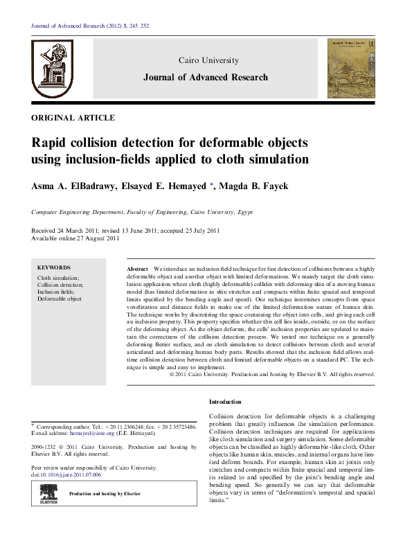 Pdf Rapid Collision Detection For Deformable Objects Using Inclusion